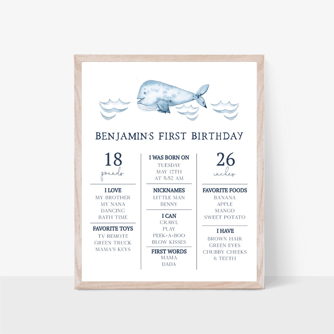 Whale First Year Sign for a Girl, Instant Download, Editable Nautical ...