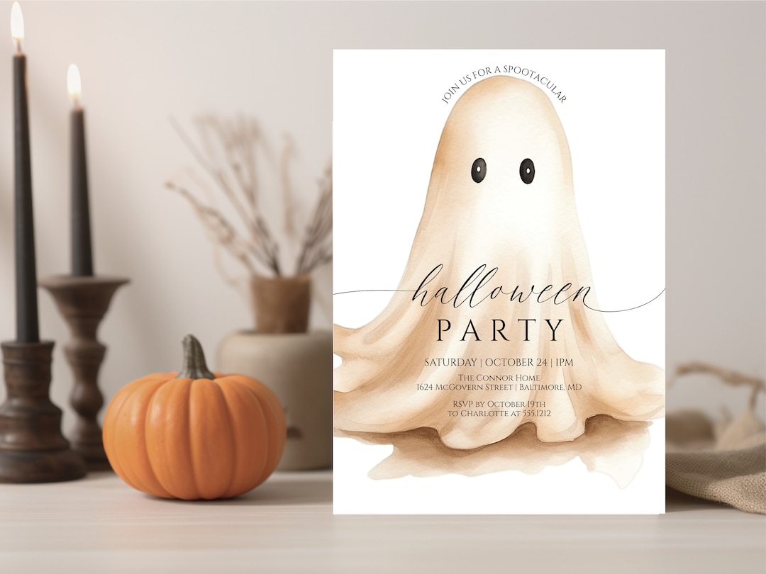 Ghost Halloween Party Invitation, Editable Ghost Birthday Party ...