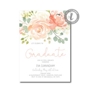 Graduation Brunch Invitation, Instant Download, Editable, Peach ...