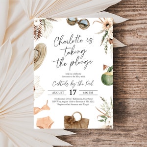 She's Taking the Plunge Invite, Boho Cocktails by the Pool Bridal ...