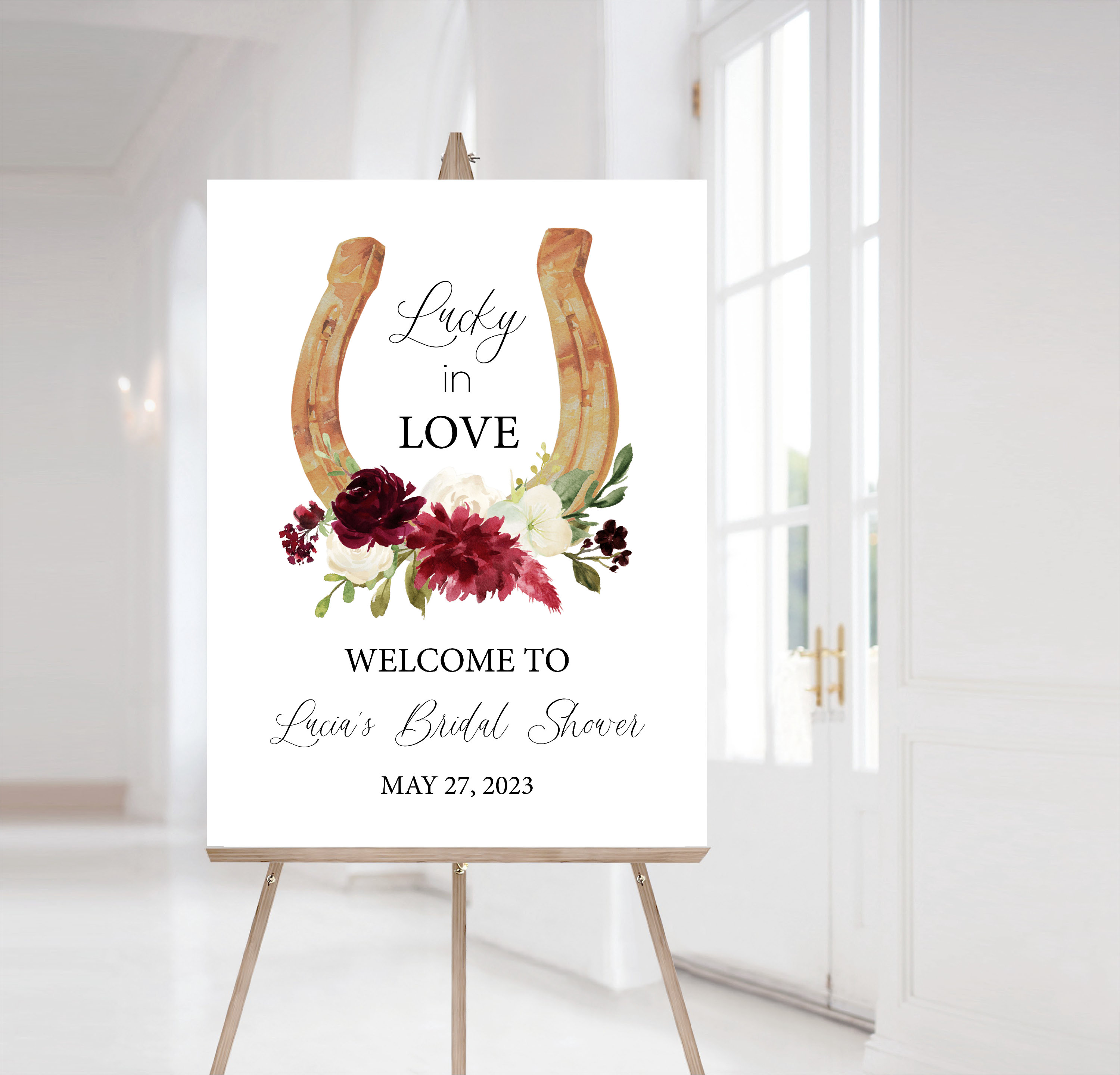 Lucky in Love Bridal Shower Welcome Sign, Editable Horseshoe Bridal ...