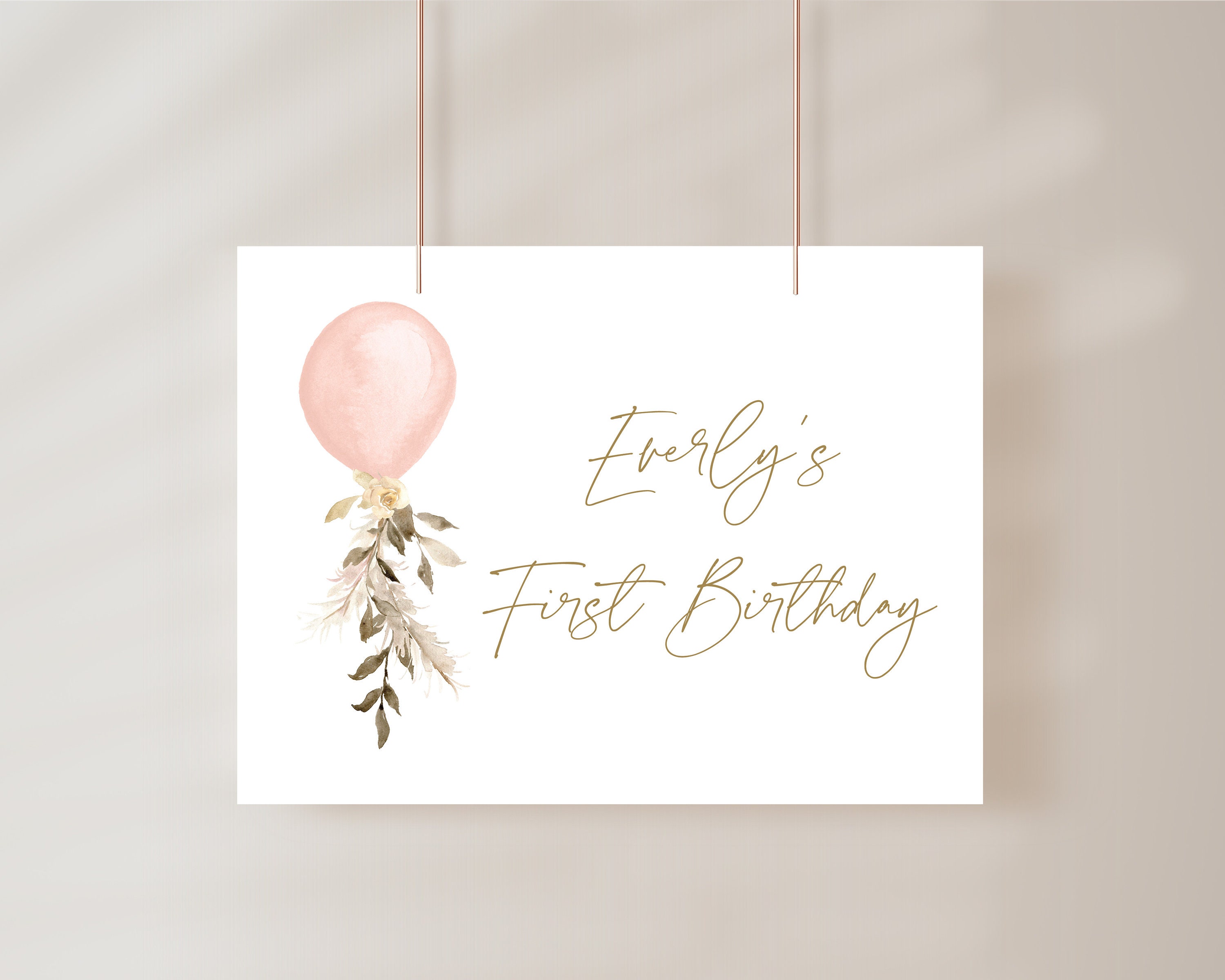 Editable Boho Balloon Pampas Grass Birthday Party Sign Birthday Party ...