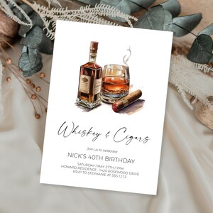 Whiskey and Cigars Birthday Party Invitation, Scotch 40th Birthday ...