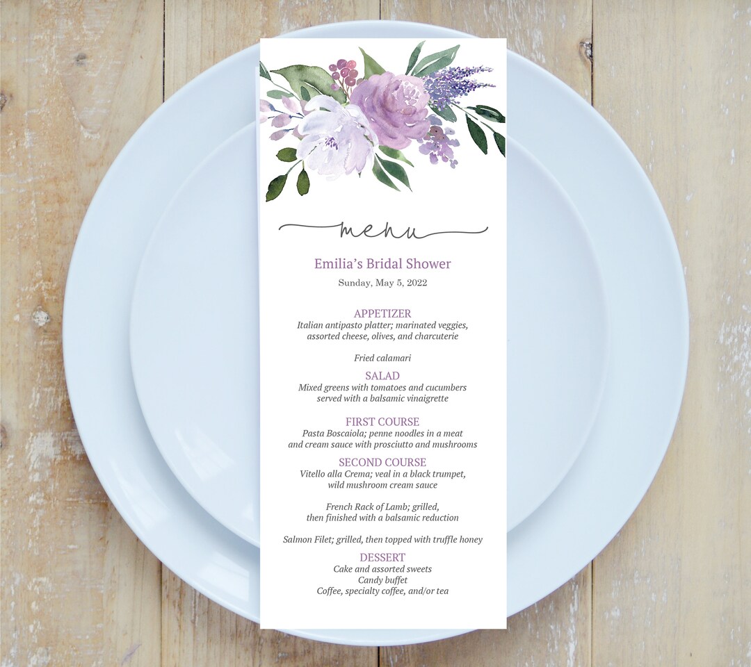 Purple Floral Printable Menu, Instant Download, Editable Retirement ...
