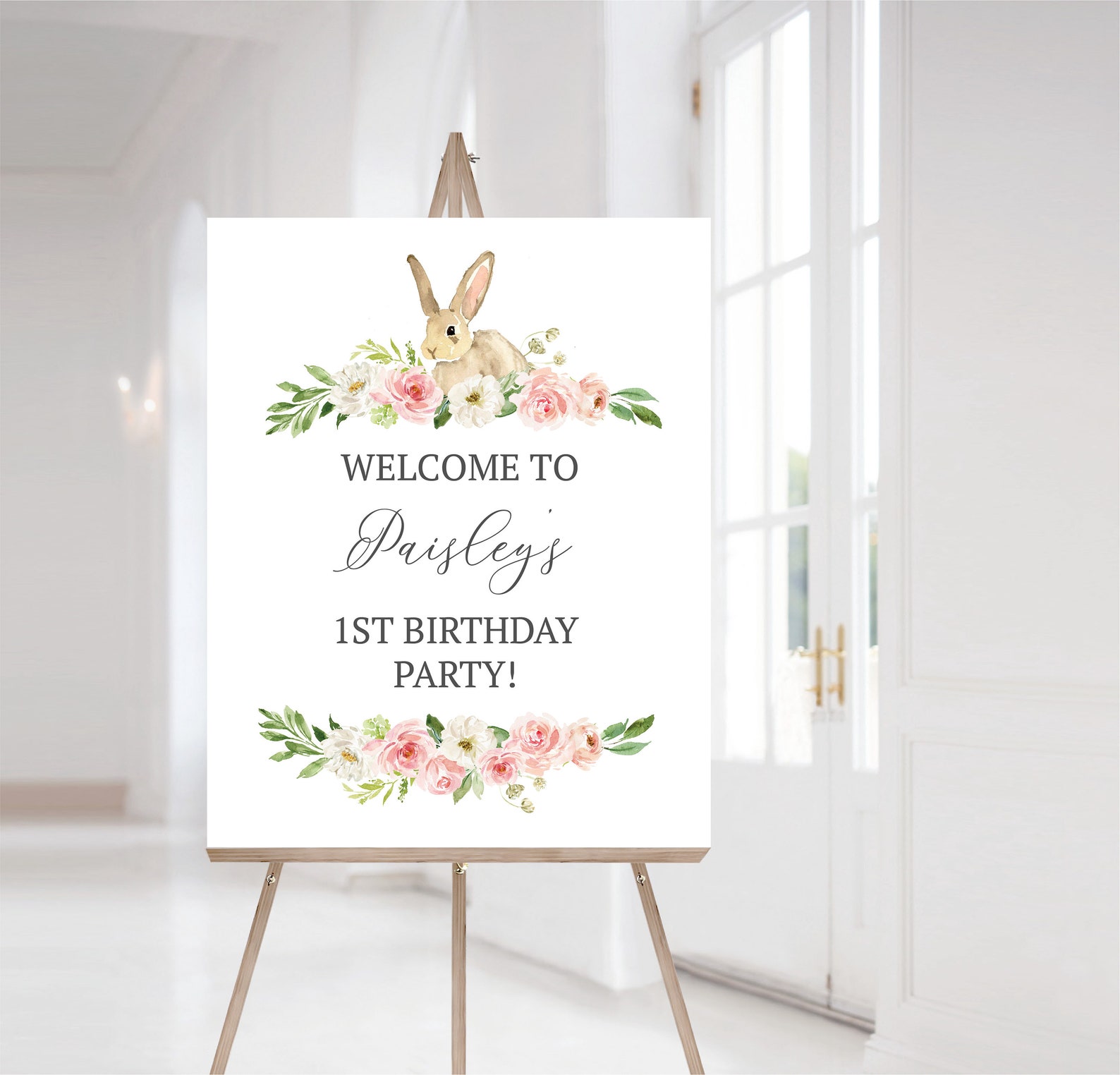 Bunny Welcome Sign for a Girl Instant Download Editable | Etsy