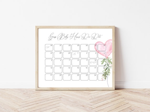 Baby Due Date Calendar Pink Heart Baby Shower Decor Instant | Etsy