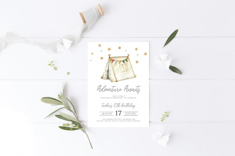 Camping Birthday Sleepover Party Invitation, Instant Download, Backyard ...