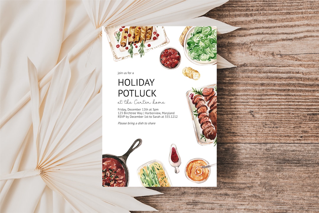 Christmas Potluck Dinner Invitation, Holiday Potluck Invitation ...