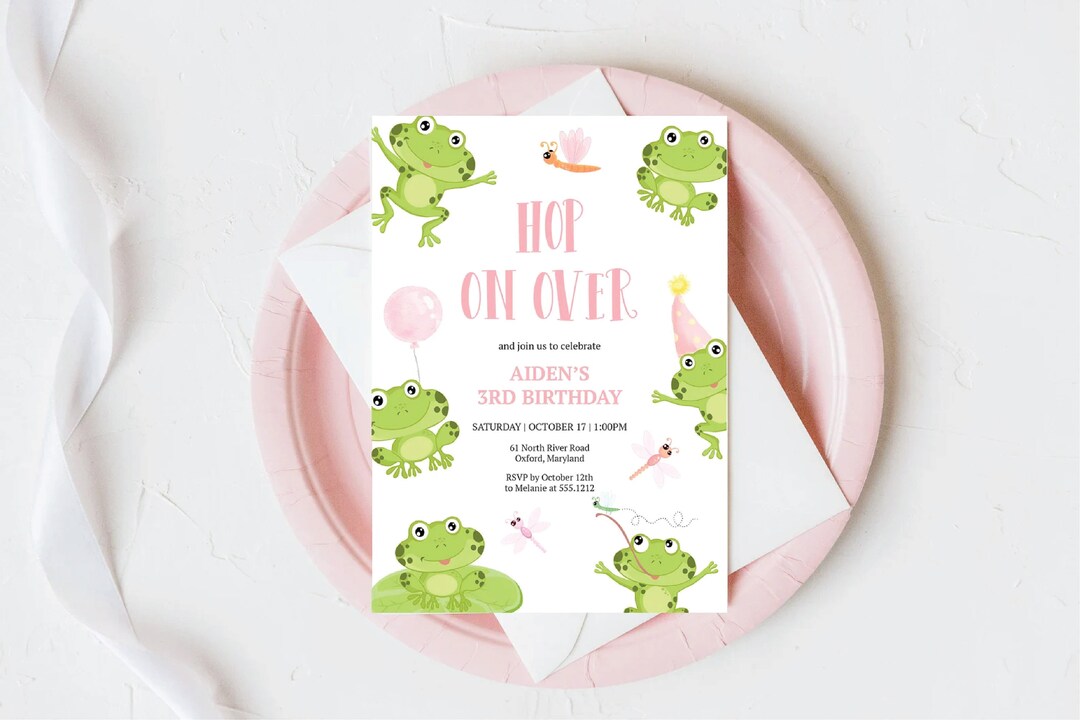 Pink Frog Birthday Party Invitation, Frog Birthday Invitation for a ...