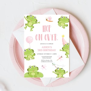 Pink Frog Birthday Party Invitation, Frog Birthday Invitation for a ...