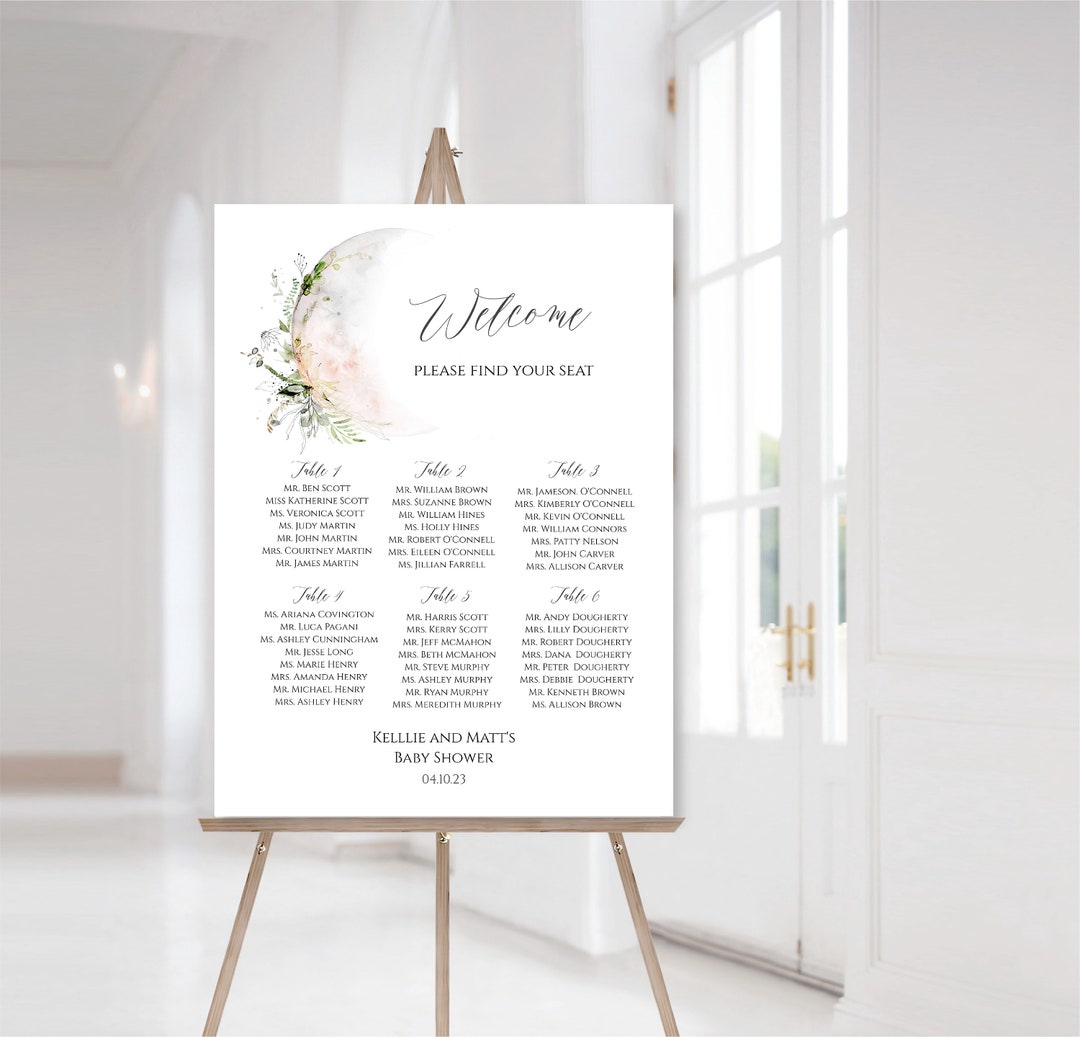Moon Baby Shower Seating Chart, Instant Download, Editable Seating ...