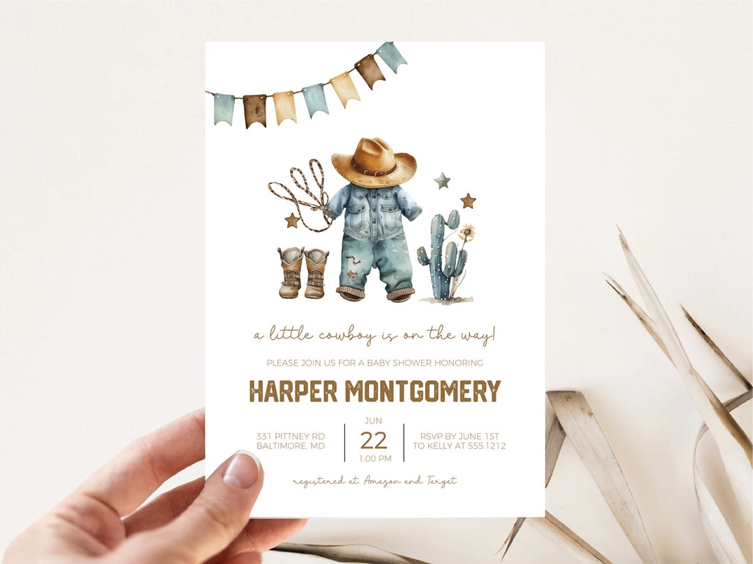 Cowboy Baby Shower Invitation, Little Cowboy Editable Boy Baby Shower ...