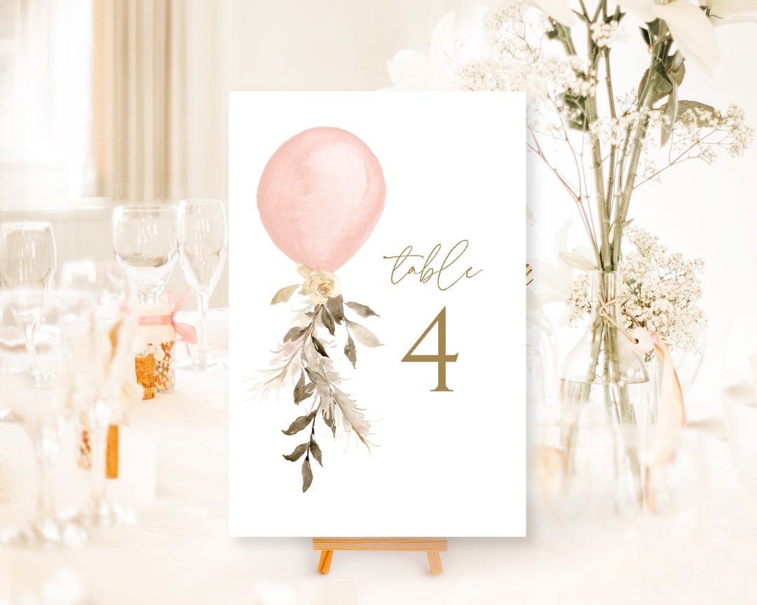 Boho Balloon Table Number Cards, INSTANT DOWNLOAD, Editable Template ...