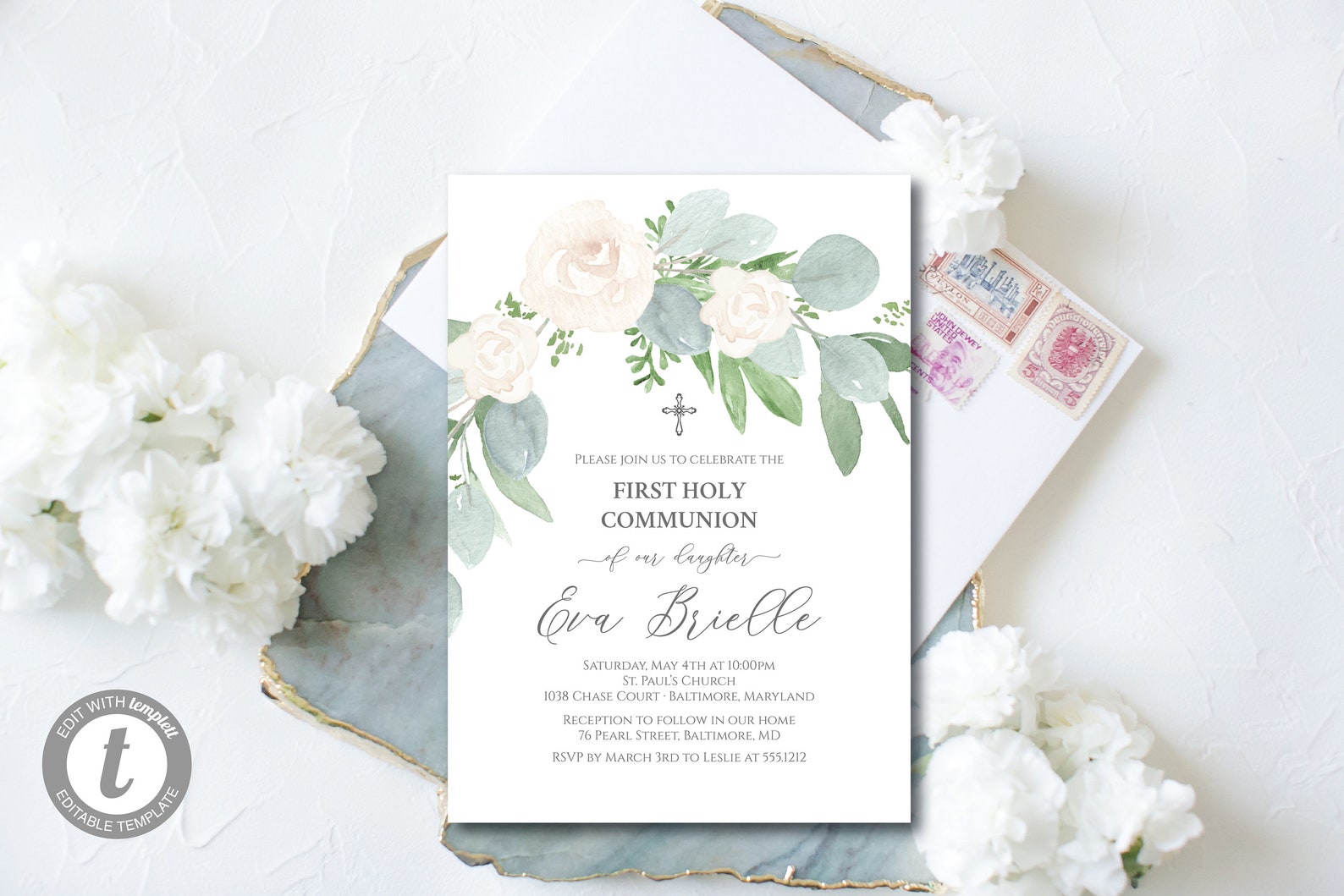 First Holy Communion Invitation Girl Instant Download - Etsy