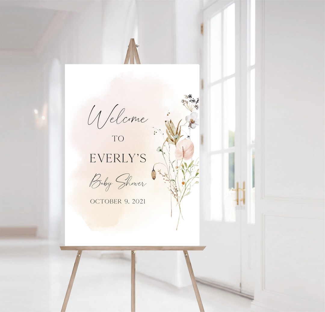 Editable Little Wildflower Baby Shower Welcome Sign, Boho Baby Shower ...