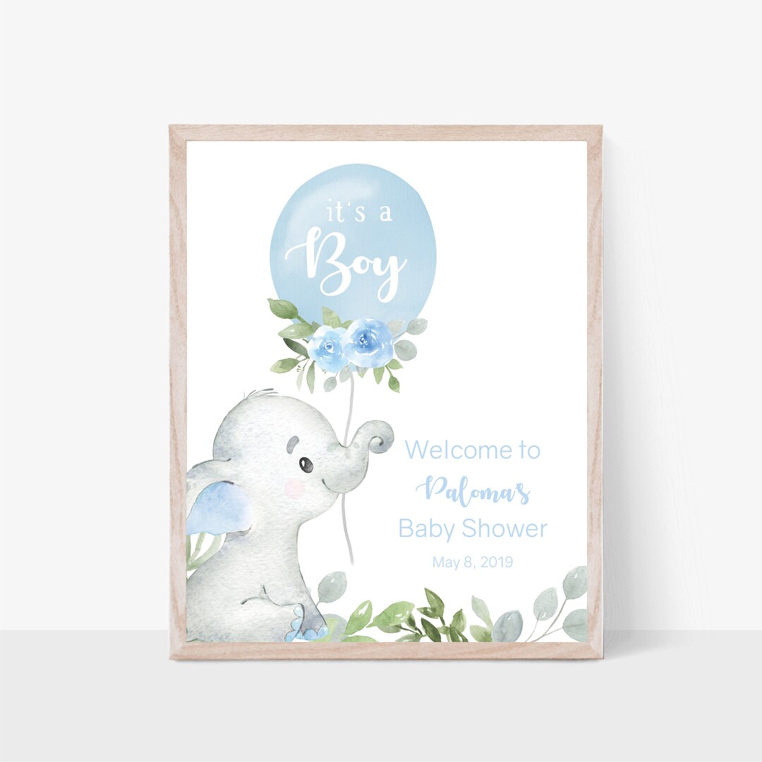Blue Elephant Baby Shower Sign, Instant Download, It's a Boy Baby ...