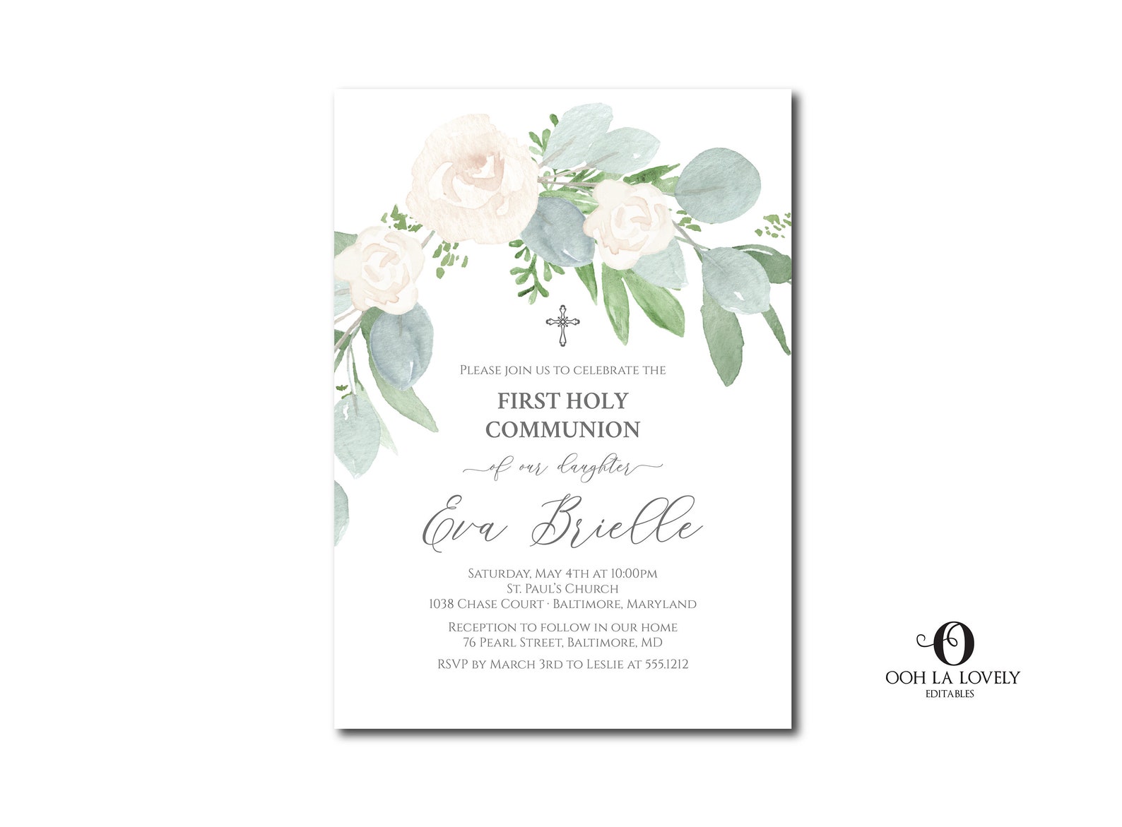 First Holy Communion Invitation Girl Instant Download - Etsy