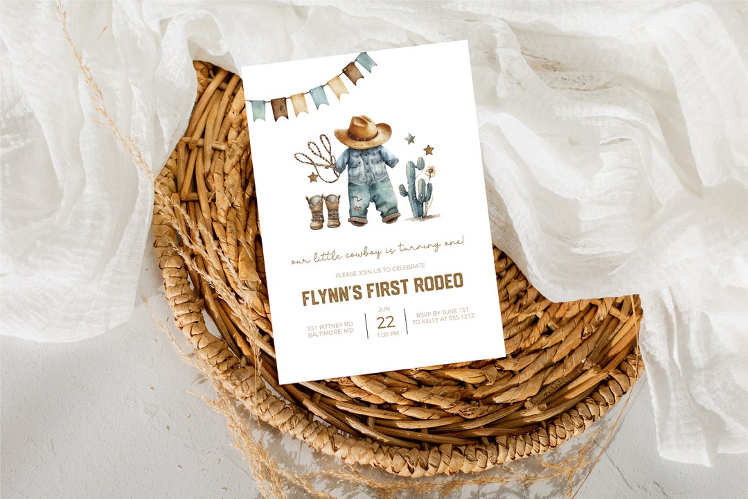 First Rodeo Birthday Party Invitation, Little Cowboy Birthday Party ...