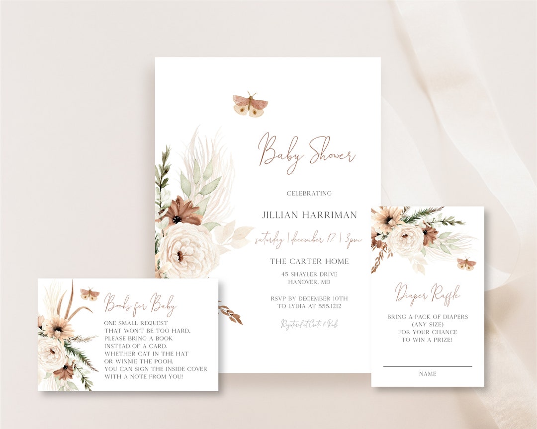 Editable Butterfly Baby Shower Invitation Bundle, Boho Baby Shower ...