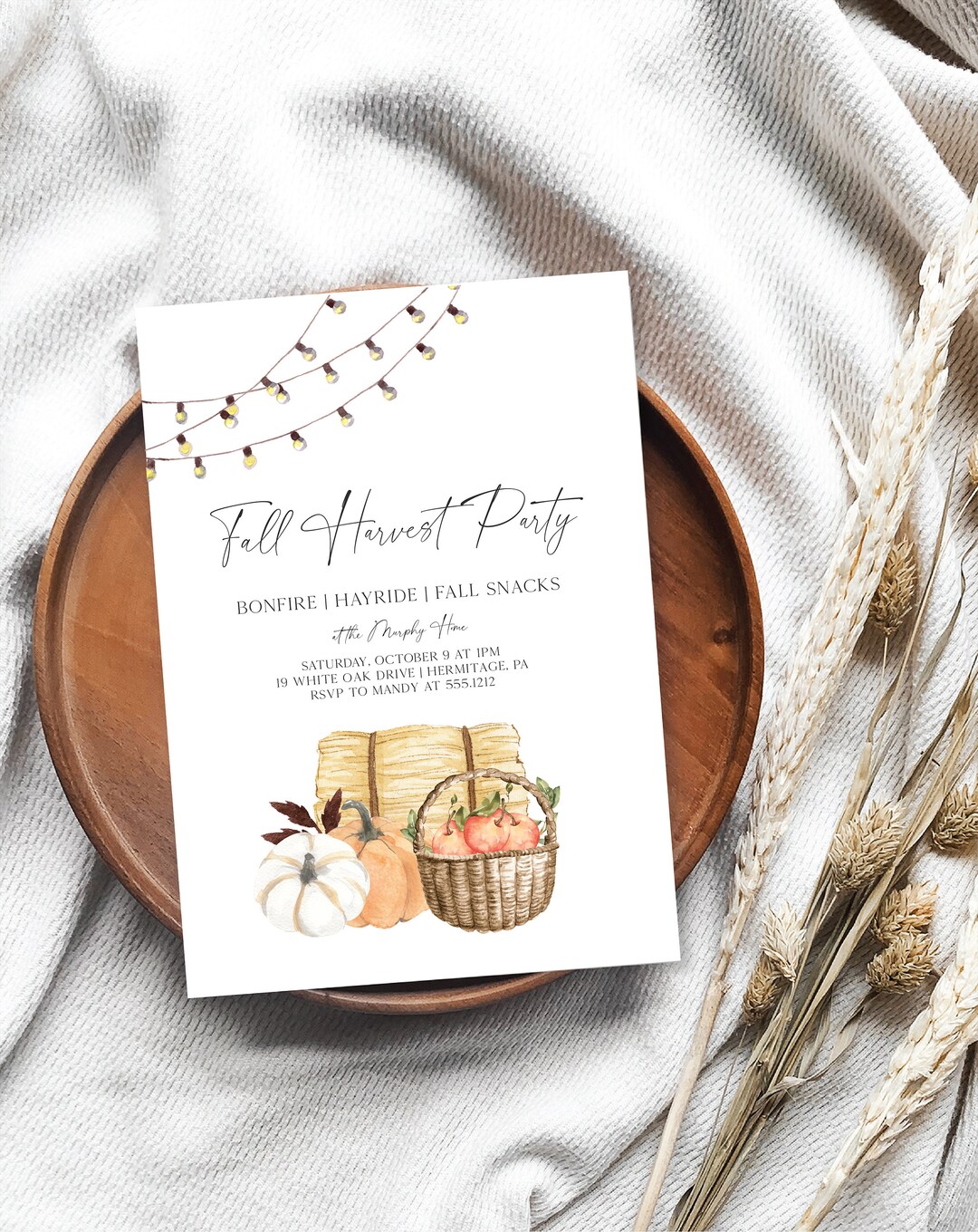 Autumn Harvest Party Invitation, Instant Download, Editable, Backyard ...