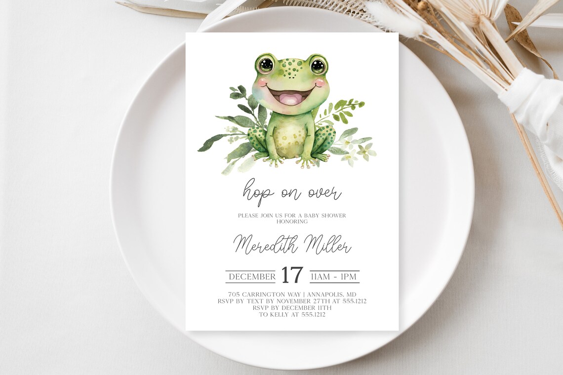 Frog Baby Shower Invitation Bundle Printable Frog Invitation for Baby ...