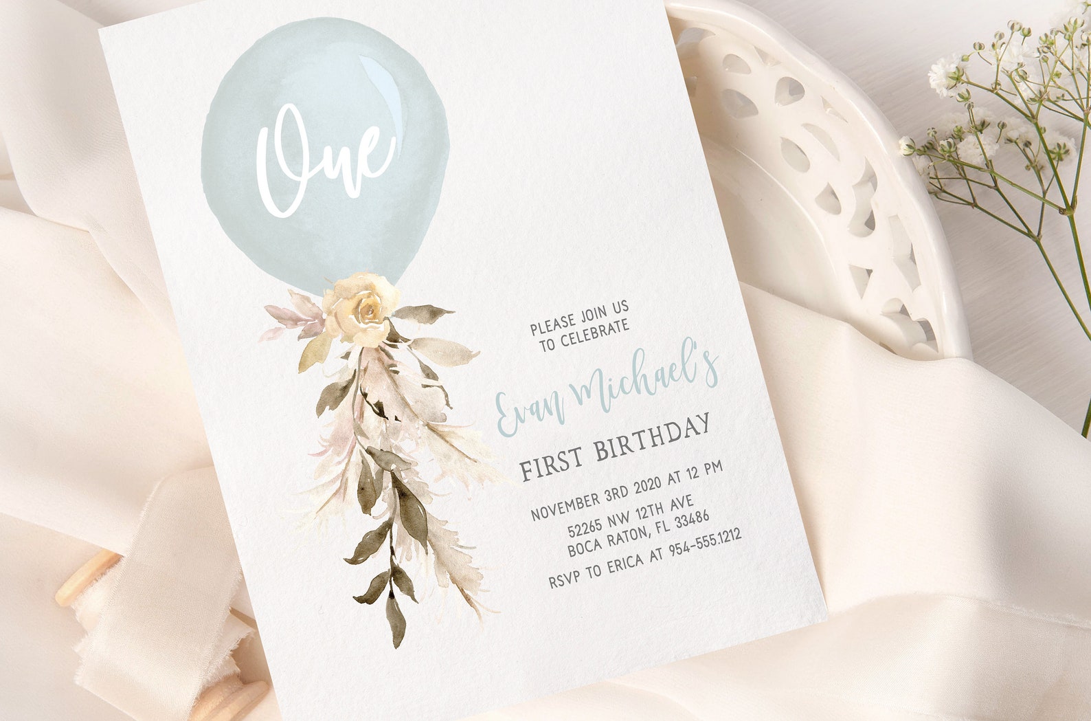 Boho First Birthday Party Invitation Instant Download Boy - Etsy