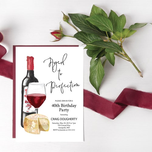 Birthday Party Invitation Aged To Perfection Wine Theme Etsy