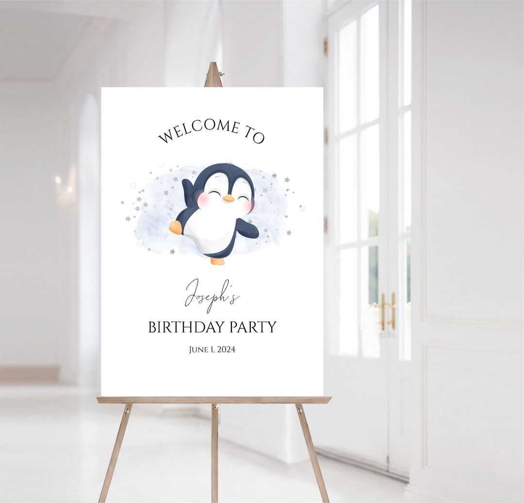 Penguin Birthday Party Welcome Sign Printable Penguin Sign for Birthday ...