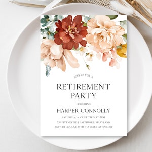 Floral Retirement Party Invitation, Instant Download, Editable ...