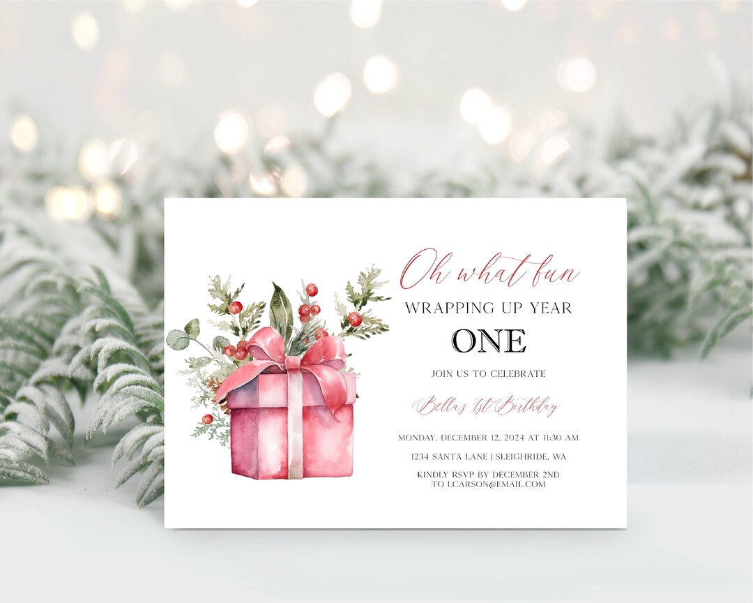Christmas First Birthday Party Invitation, Instant Download, Editable ...