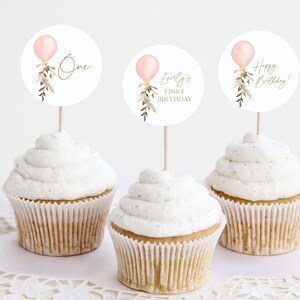 Editable Boho Balloon Cupcake Toppers, Instant Download, Editable Girl ...