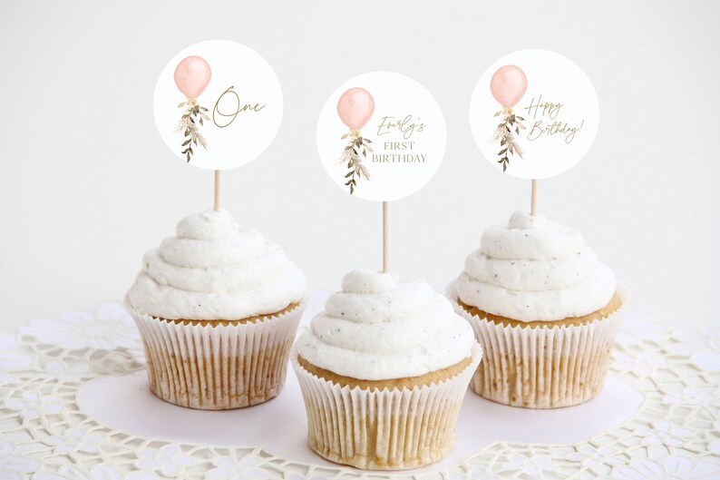 Editable Boho Balloon Cupcake Toppers Instant Download | Etsy