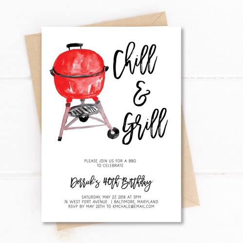 BBQ and Pool Party Invitation Grill Chill Invite Backyard Bbq - Etsy