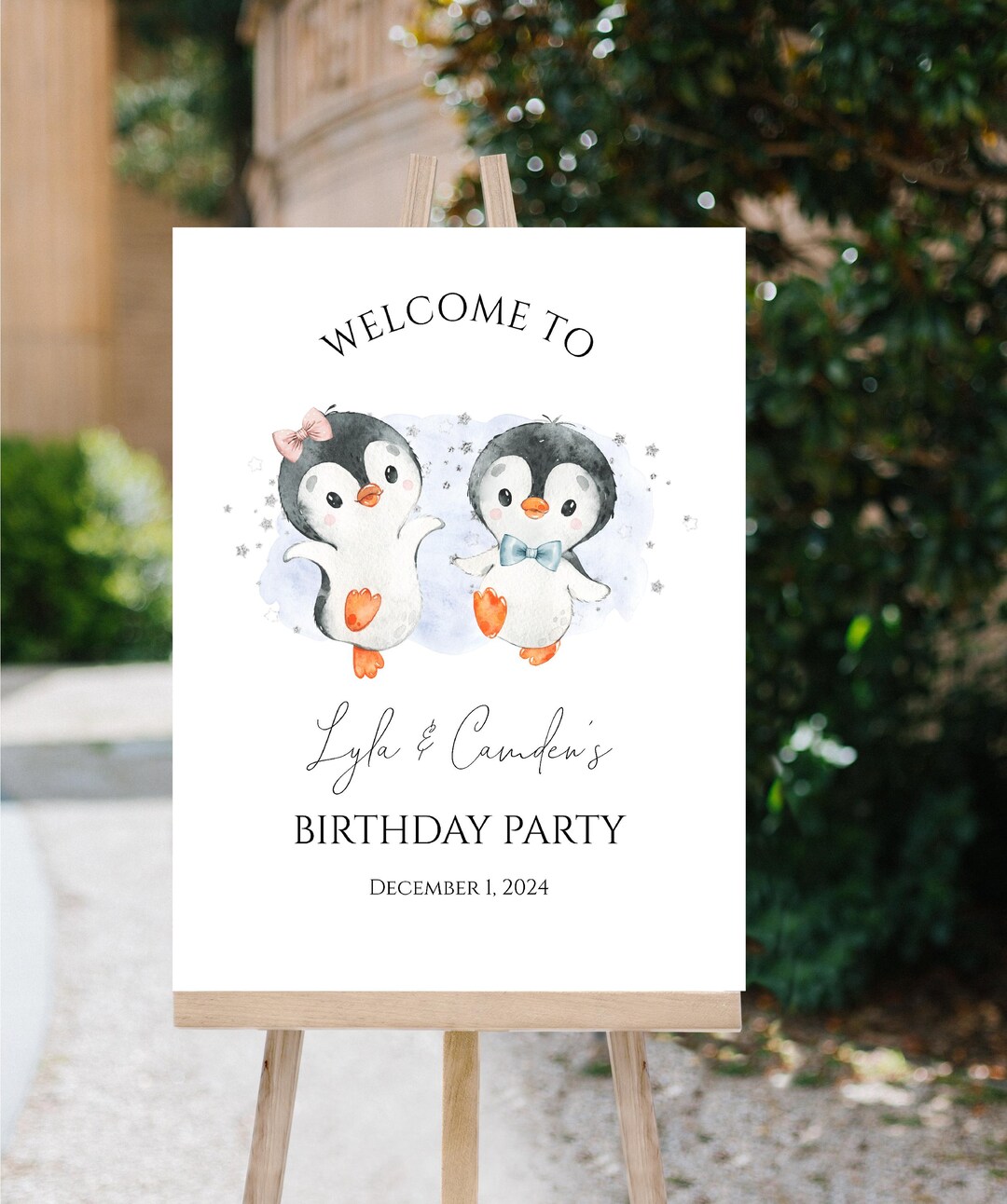Twin Penguin Birthday Party Welcome Sign Printable Penguin Sign for ...