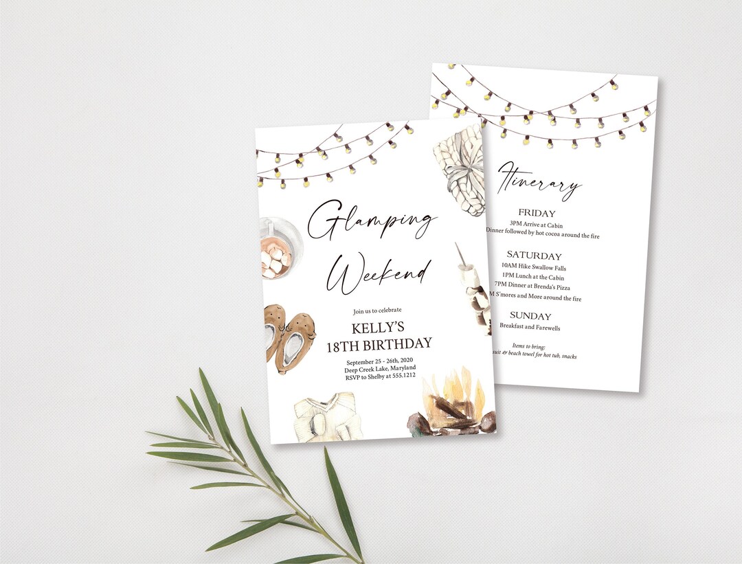Glamping Weekend Invite and Itinerary Editable Weekend in the - Etsy