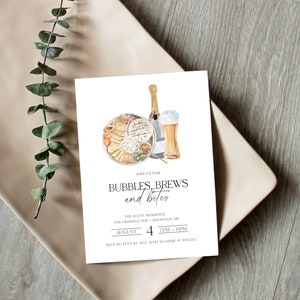 Bubbles, Brews and Bites Invitation Template, Instant Download ...