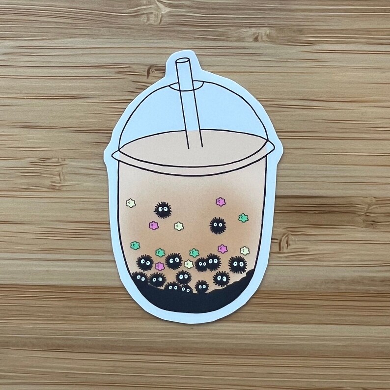 Soot Sprite Bubble Tea Boba Sticker With Rainbow Star Candies - Etsy