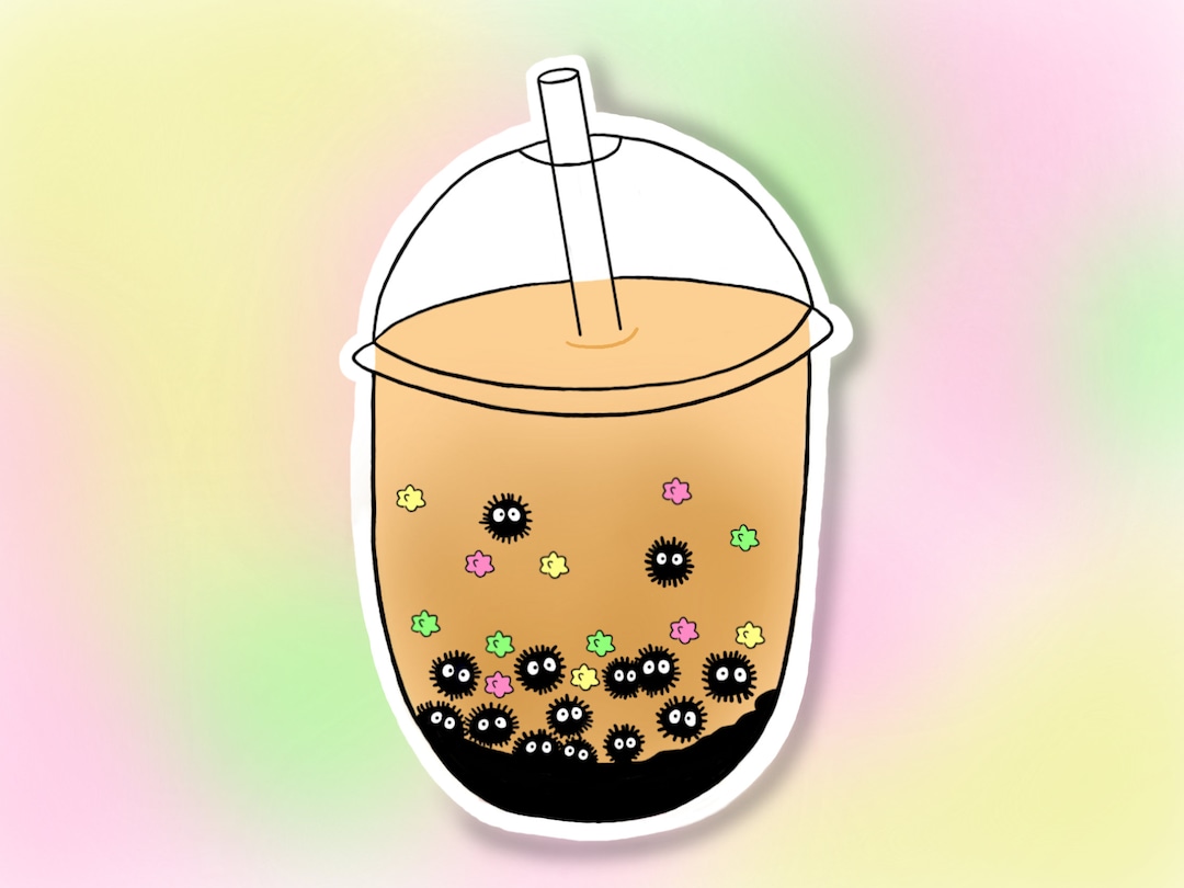 Soot Sprite Bubble Tea Boba Sticker With Rainbow Star Candies Kawaii ...