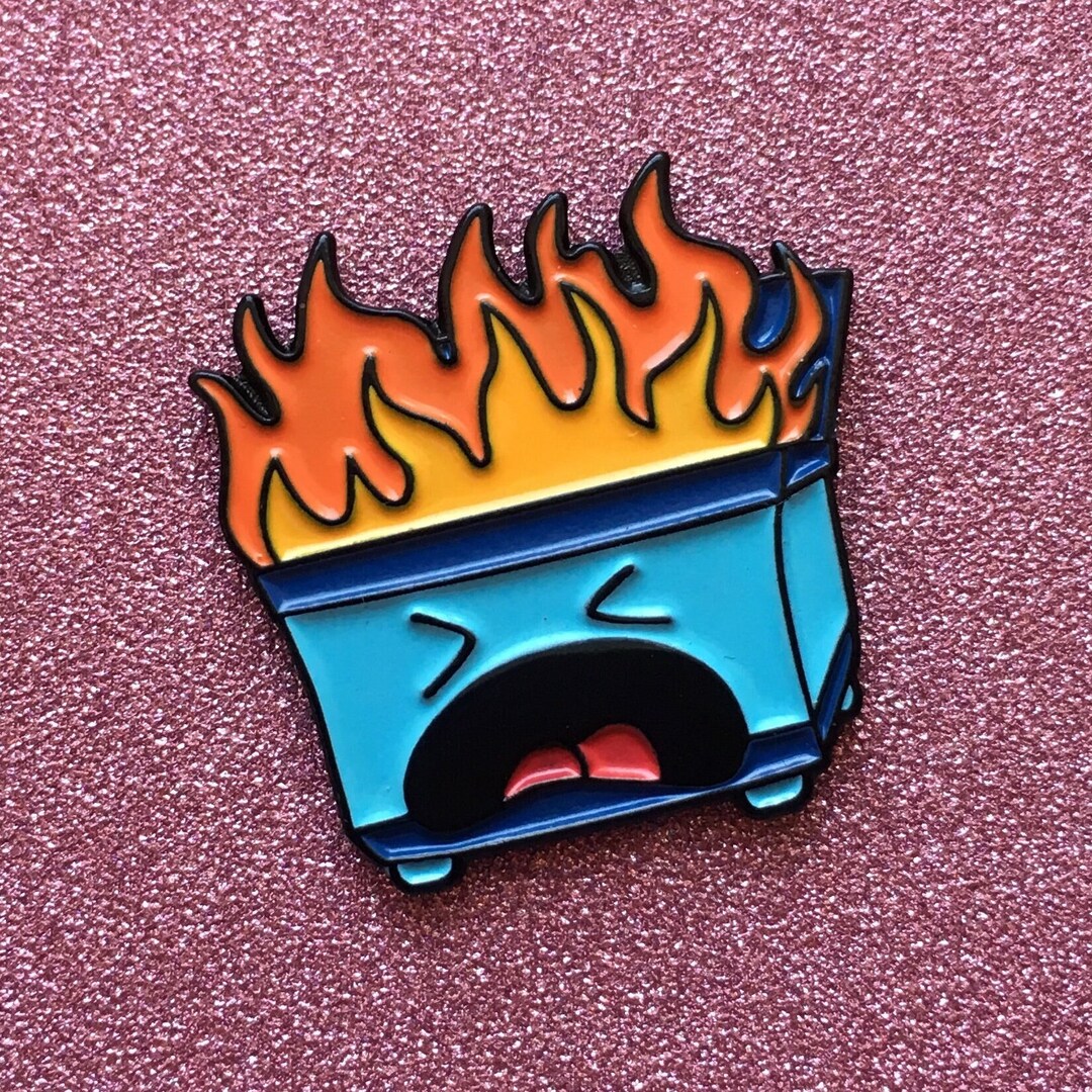 Dumpster Fire Pin, Blue Enamel Pin, Original Design, Quirky Fashion ...