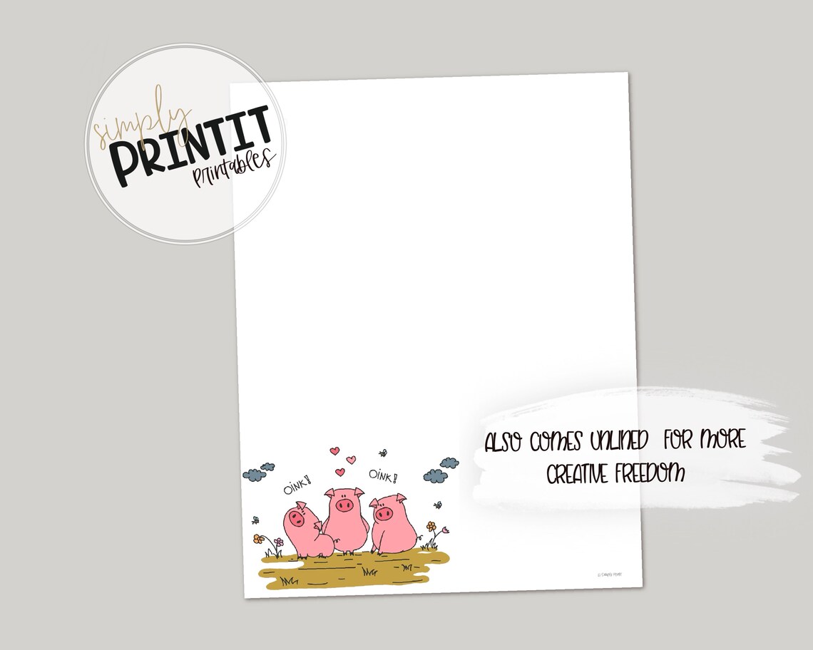 Printable Stationery, Digital Hog Stationary, Pig Writing Paper, Farm ...