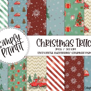 Digital Paper, PRINTABLE Red Truck Printable Scrapbook Paper, Seamless ...