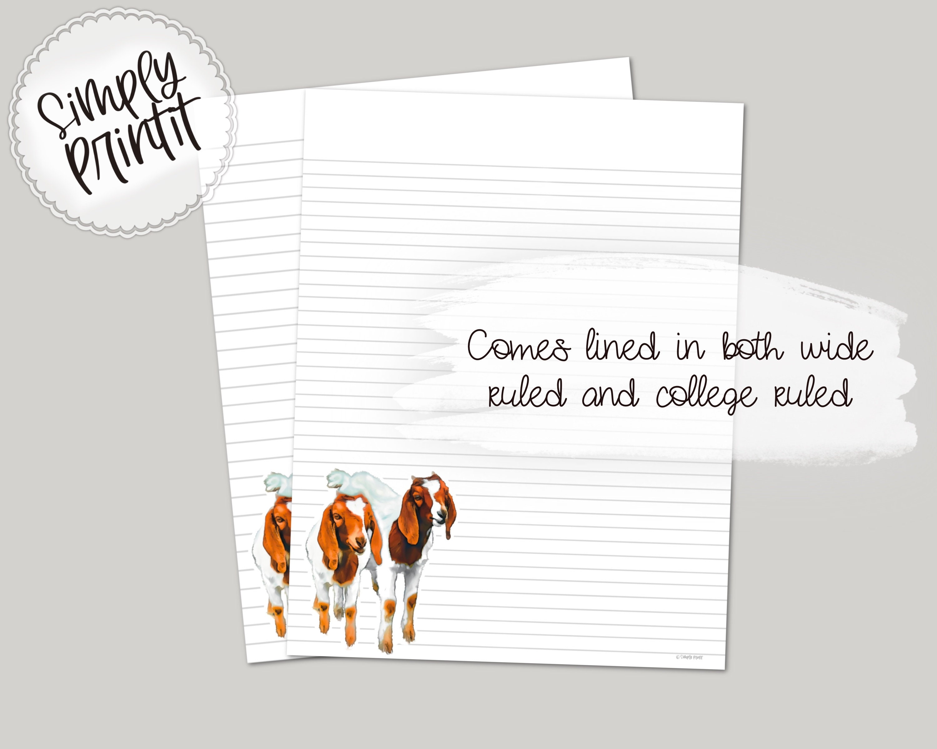 Printable Stationery, Digital Stationary, Goat Writing Paper, Farm ...
