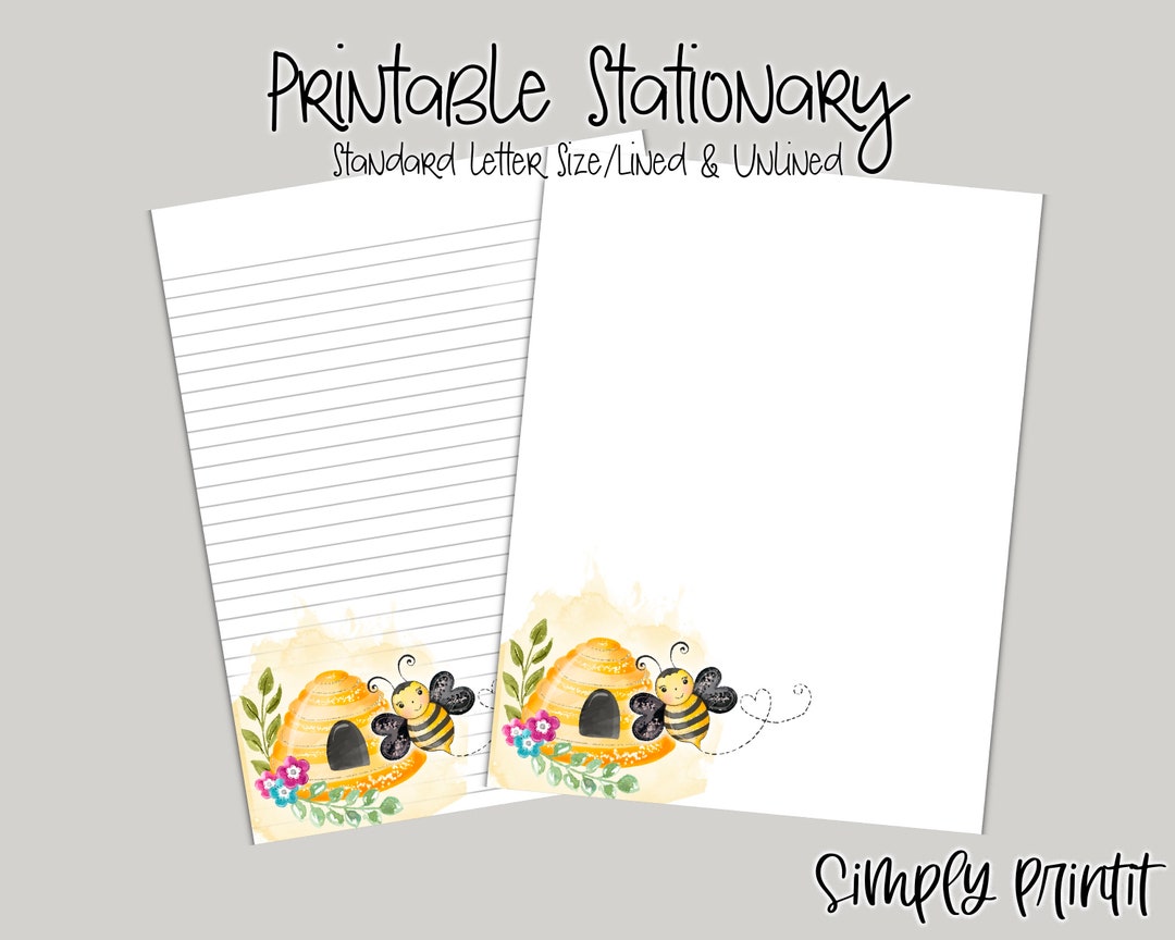 Stationary Paper, Cute Bee Printable Stationary Set, Printable Lined ...