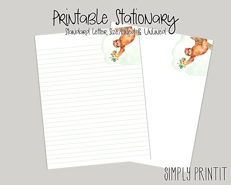 Stationery Paper, Sloth Printable Stationary Set, A4 Stationary Paper ...
