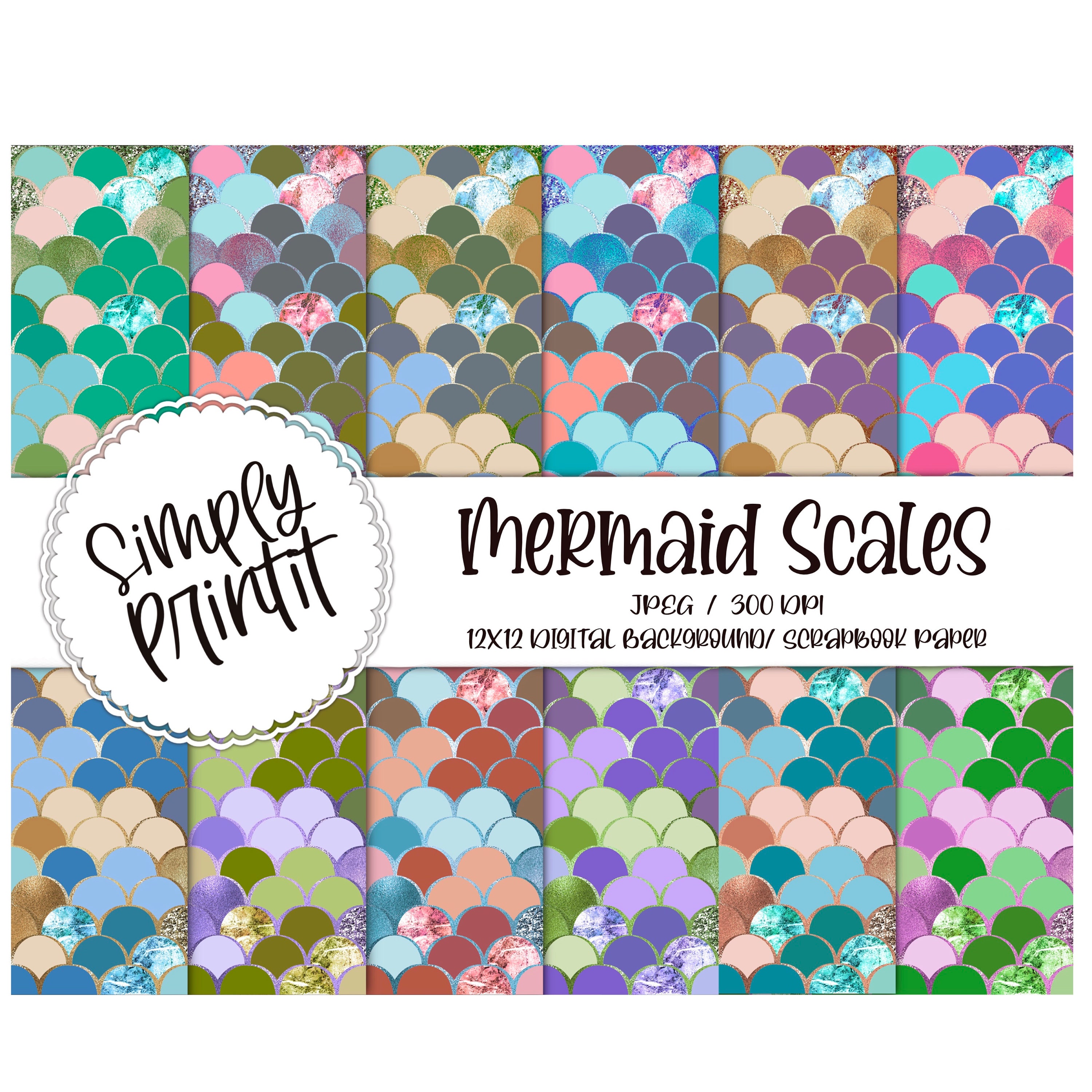 Papel digital, papel de álbum de recorte de sirena imprimible, patrón ...