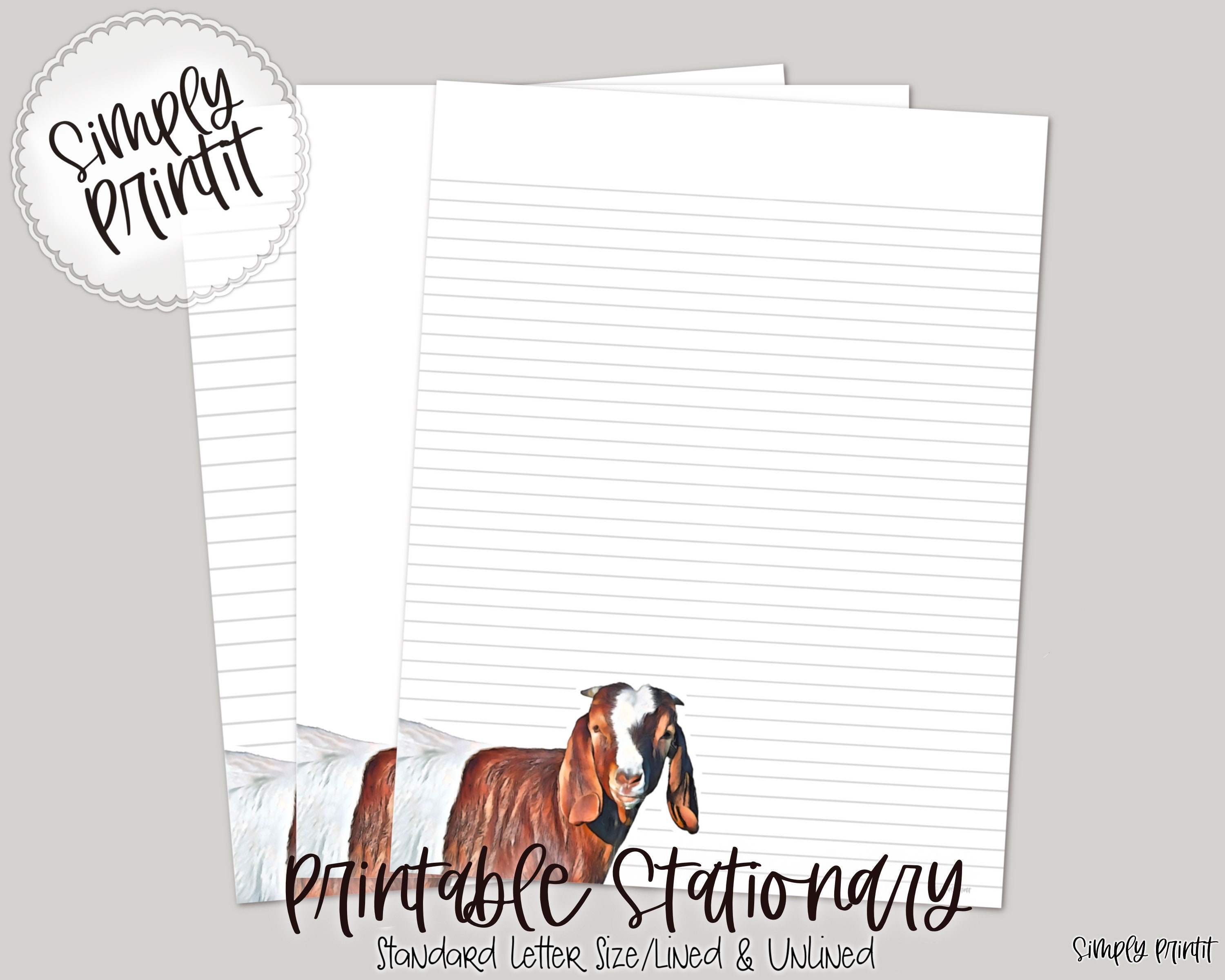 Printable Stationery, Digital Stationary, Goat Writing Paper, Farm ...