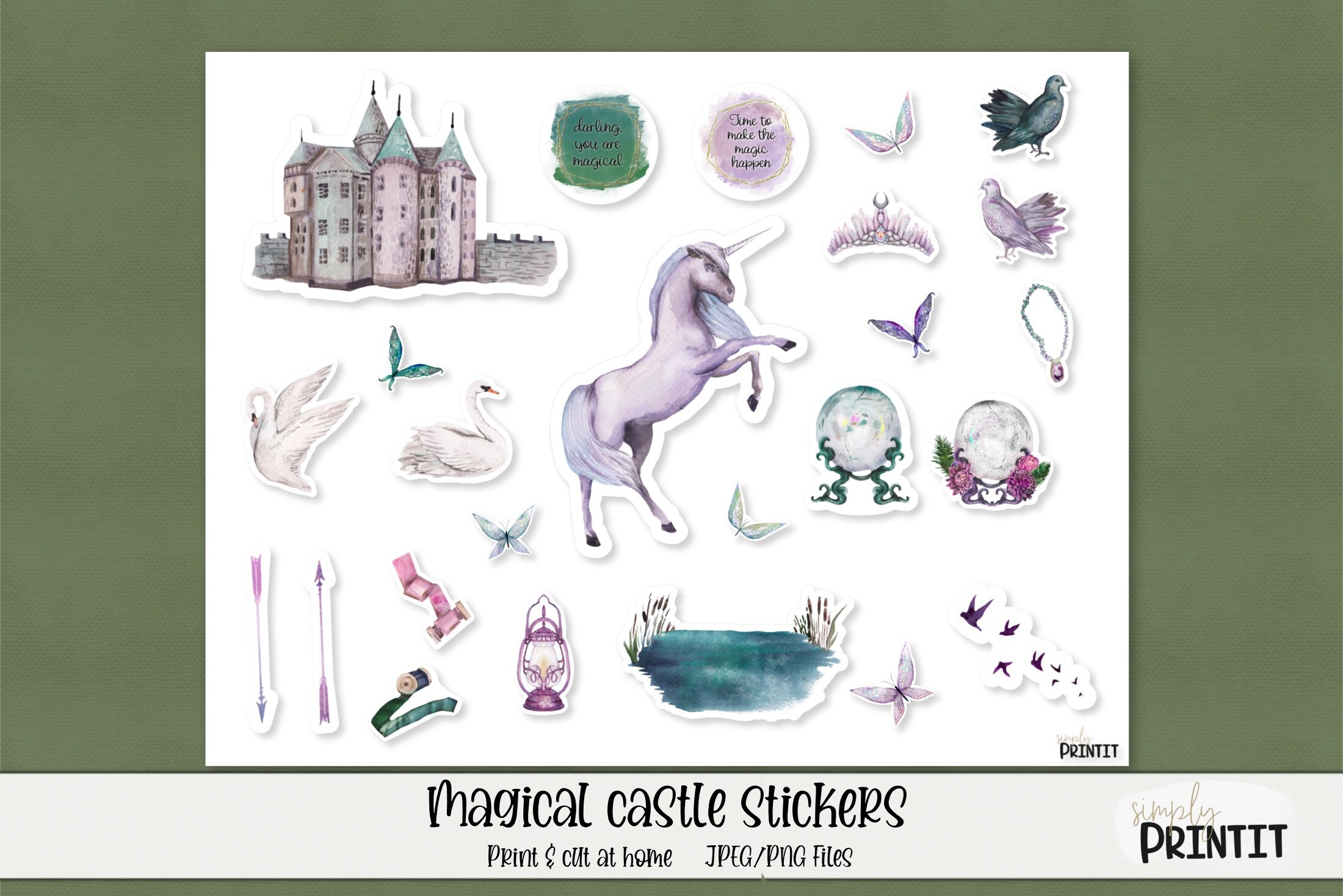 Printable Magical Castle Sticker Bundle, Mystical Vinyl Stickers, PNG ...
