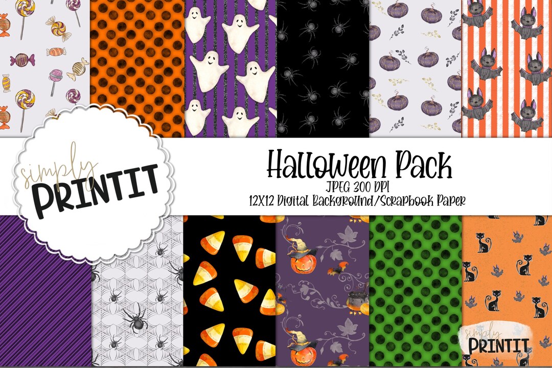 Digital Paper, PRINTABLE Halloween Paper Pack, Halloween Seamless ...