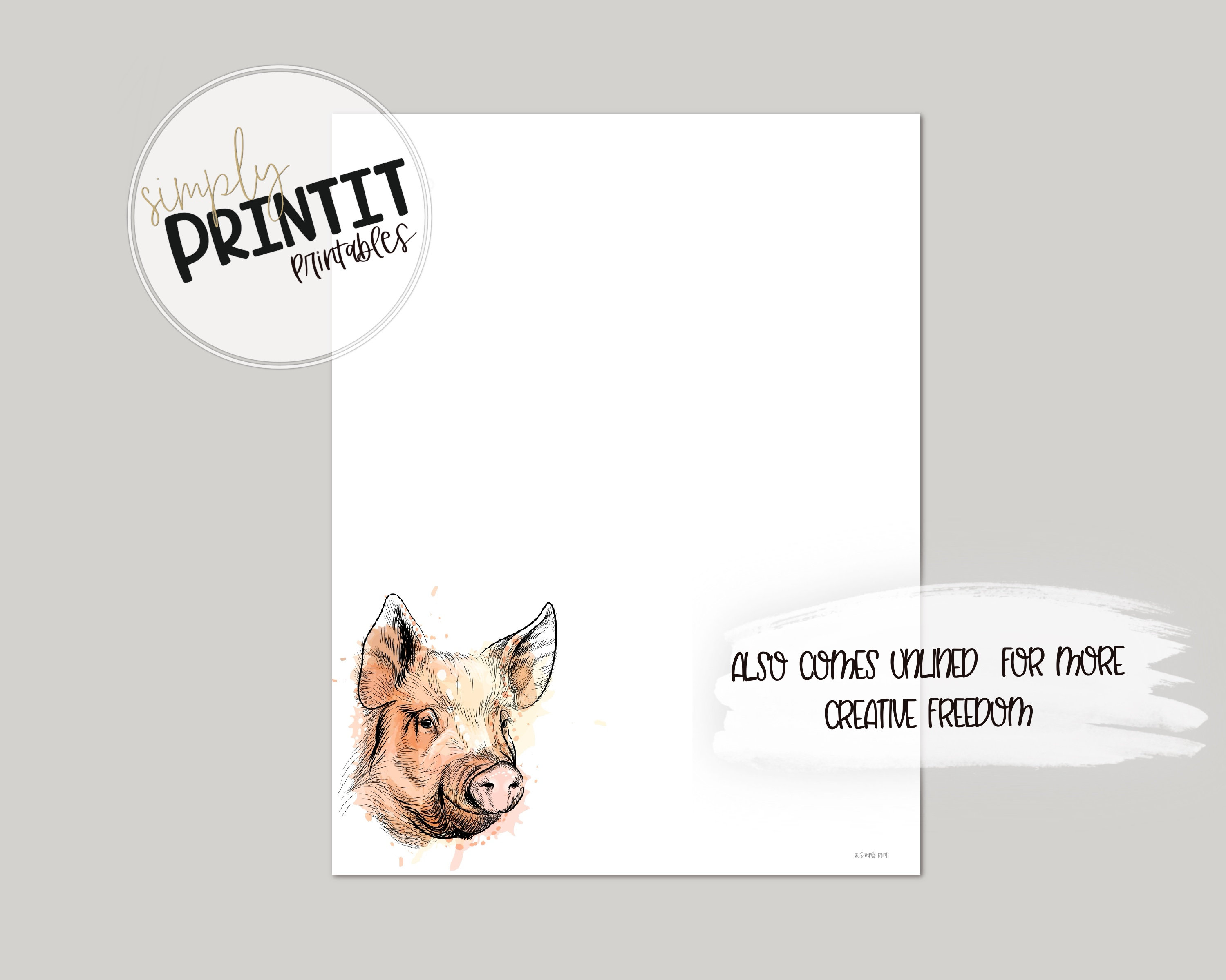 Printable Stationery, Digital Hog Stationary, Pig Writing Paper, Farm ...
