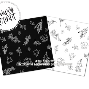 Digital Paper, PRINTABLE Black and White Digital Background, Black and ...